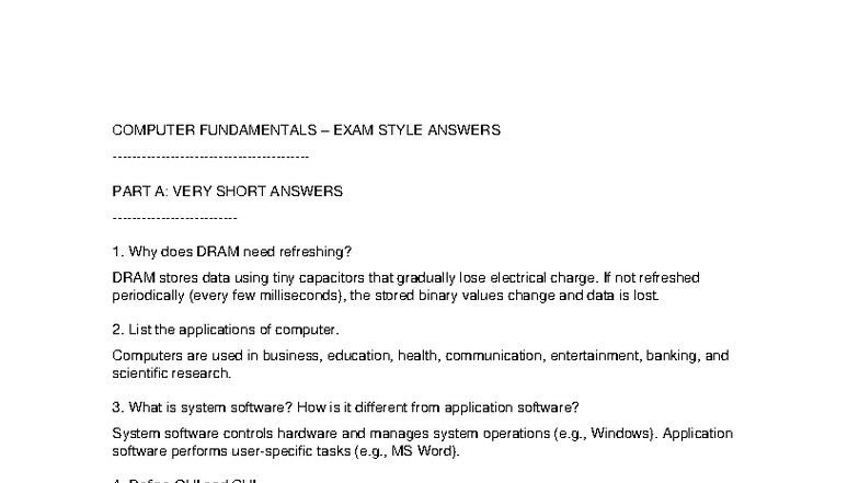 COMP 101: Computer Fundamentals Exam Style Answers - Studocu
