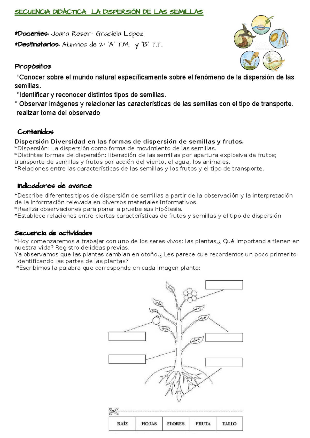 Hoja De Trabajo Sobre Dispersión De Semillas MANEJO COMERCIALIZACION