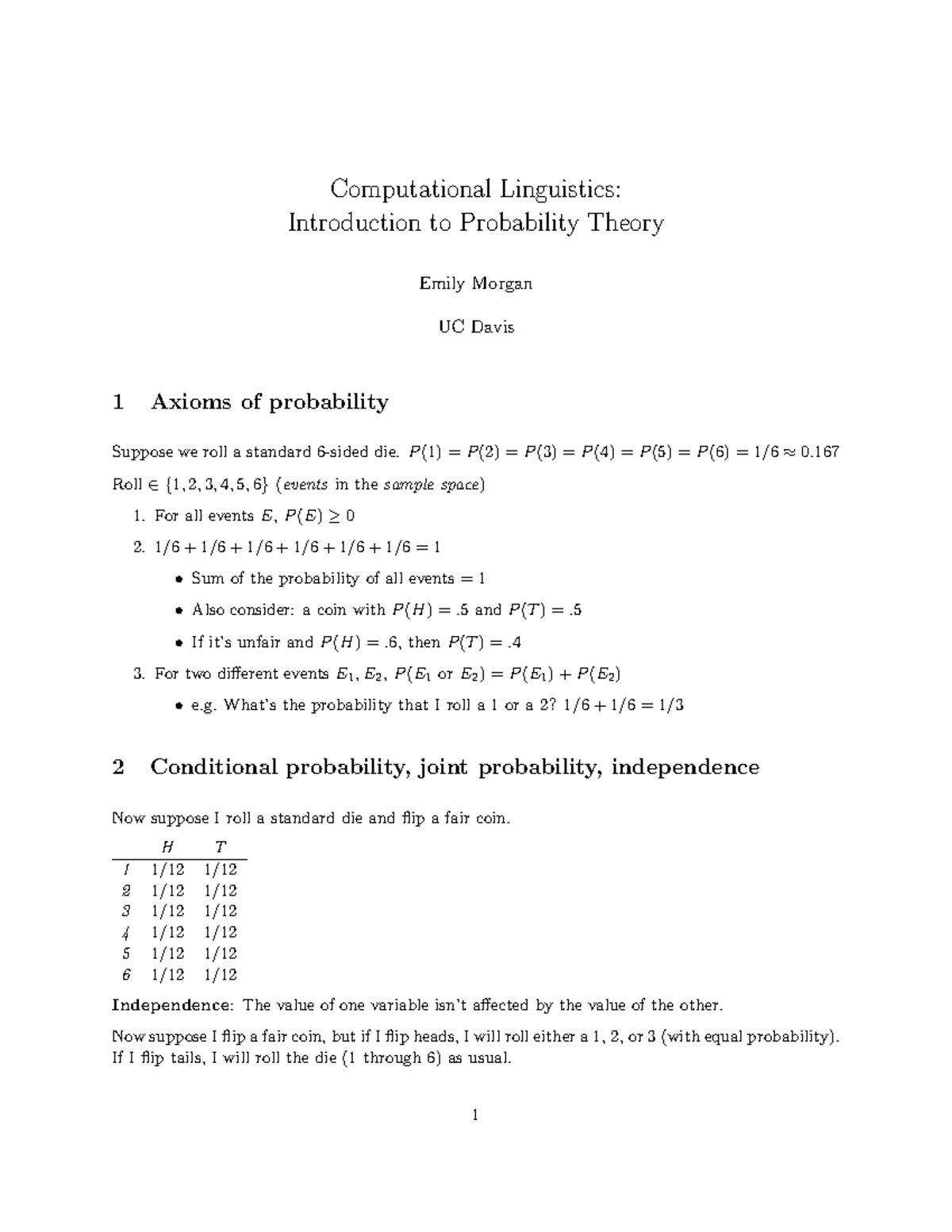 Introduction to Probability Theory for Computational Linguistics (CL 101) - Studocu