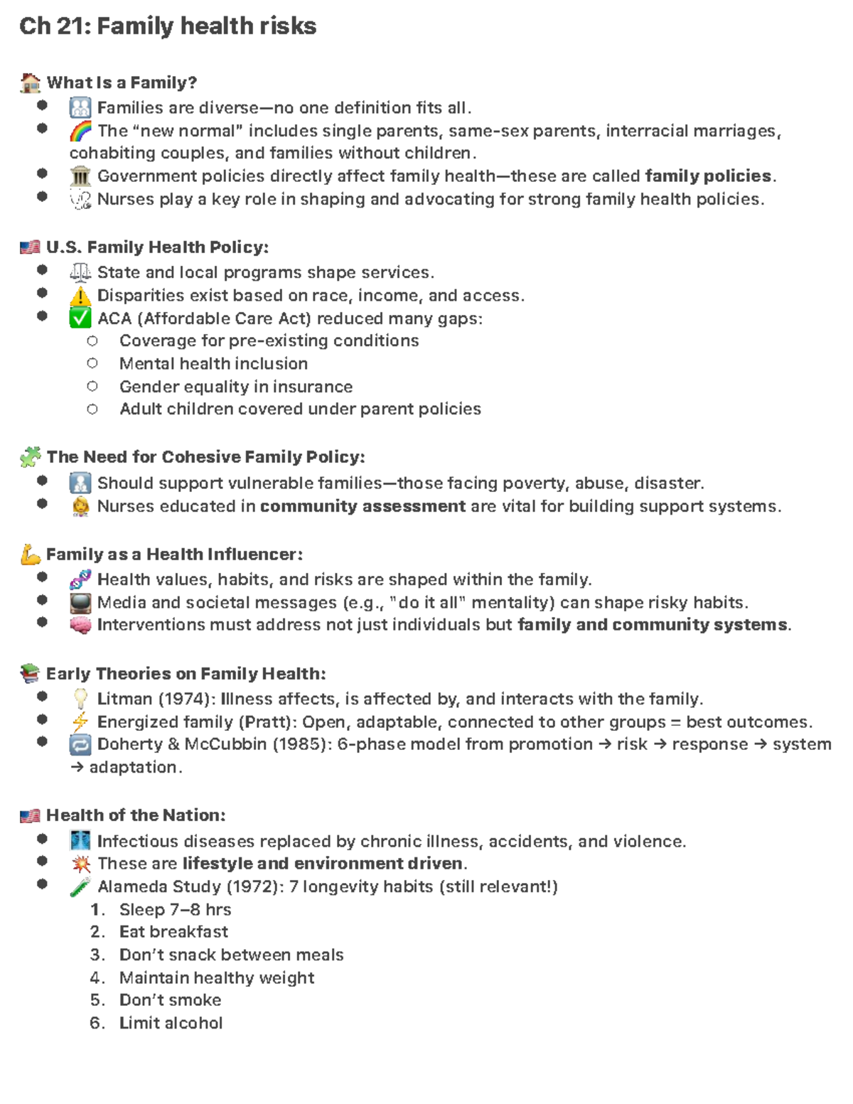 Ch 21: Family Health Risks and Policies in Nursing Care - Studocu
