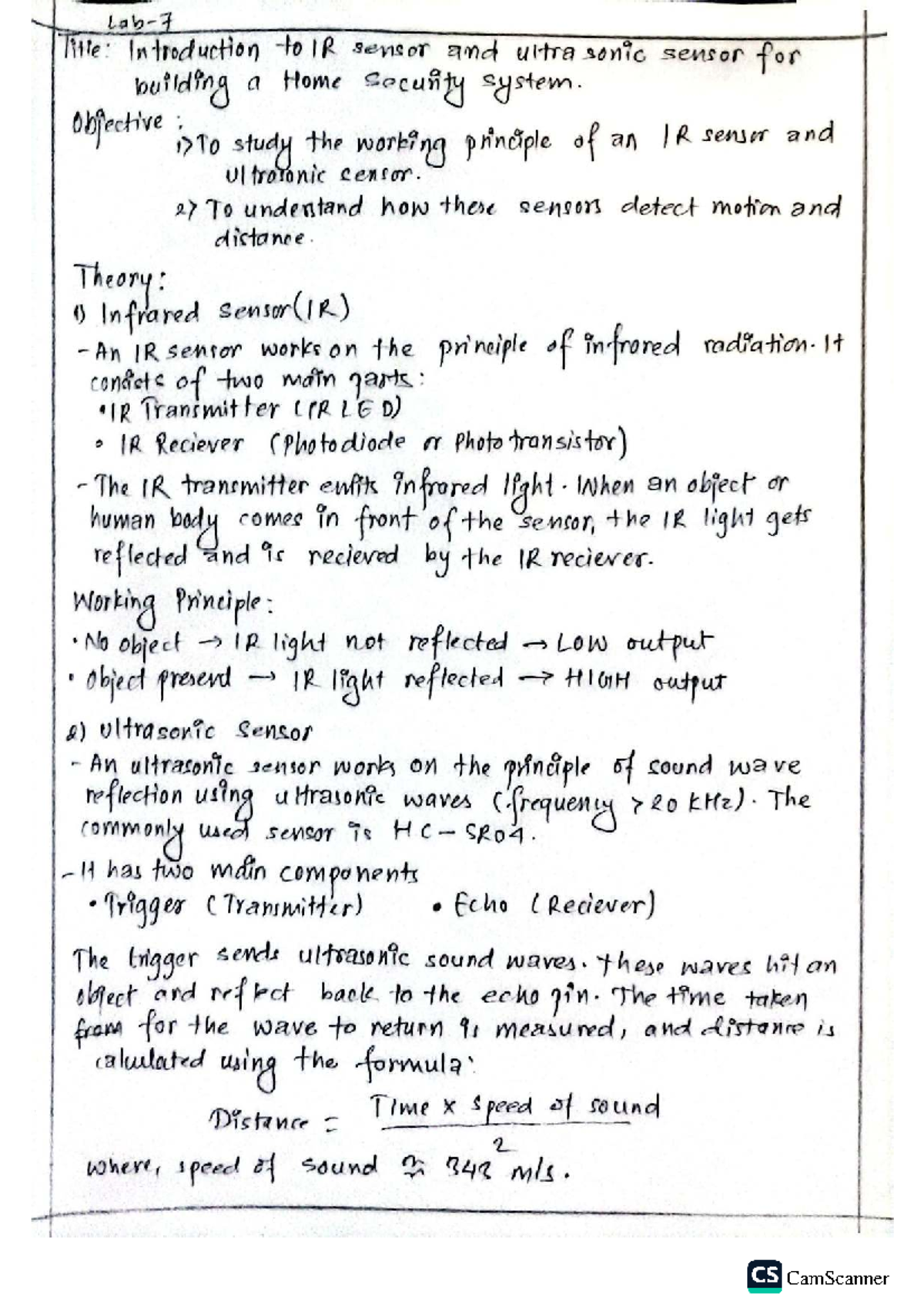 Introduction to IR & Ultrasonic Sensors for Home Security (CS) - Studocu