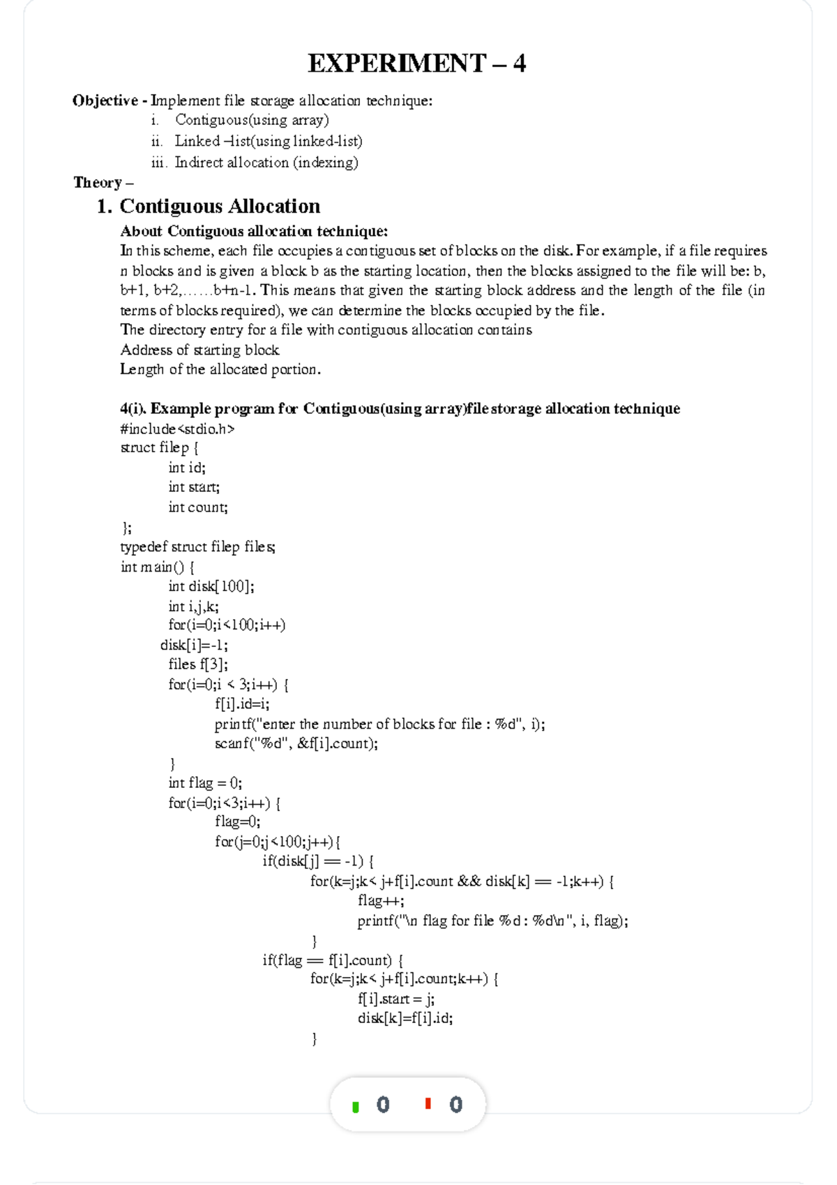 Final Exam: OS Lab - File Storage Allocation Techniques (EXP 4) - Studocu