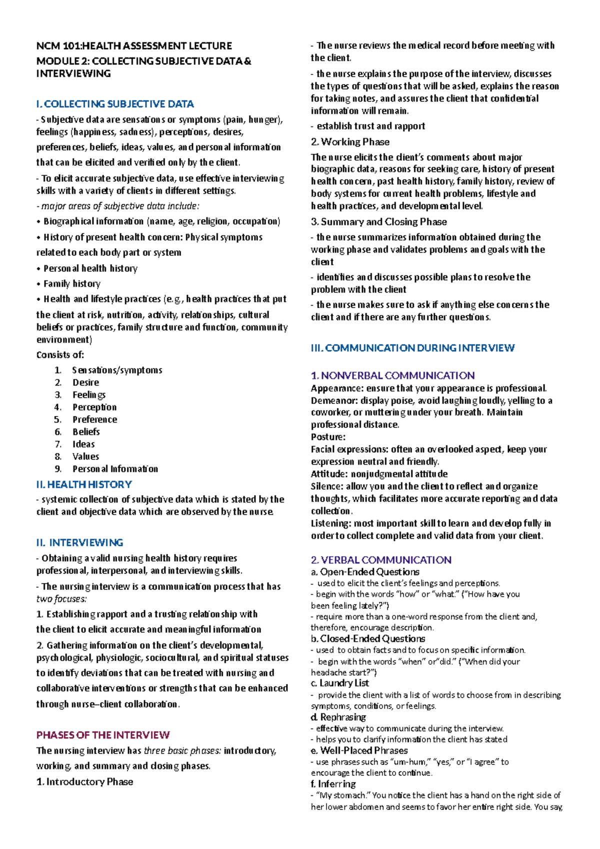 Module 2, Collecting Subjective Data and Interview, NCM 101 HA Lec ...