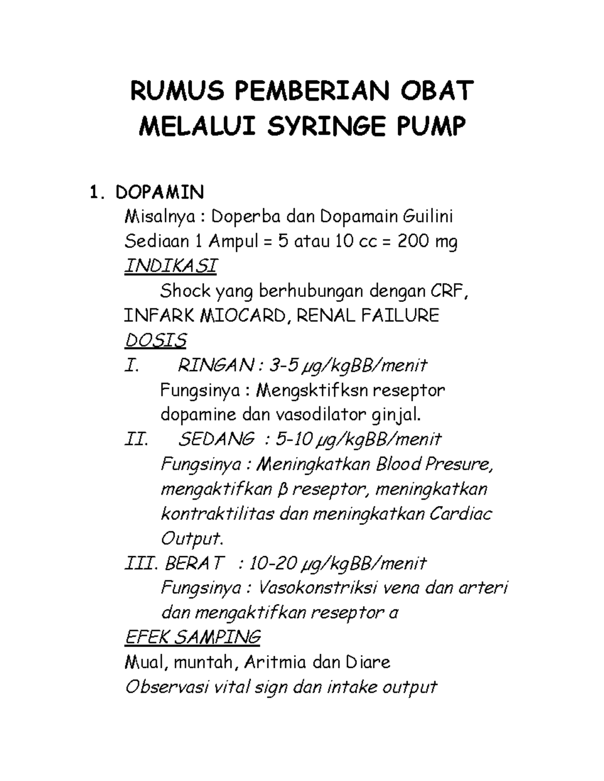 Rumus Pemberian Obat Melalui Syringe Pump dalam Praktik Klinis - Studocu