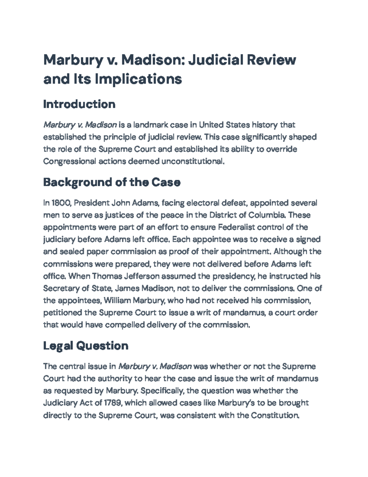 Marbury v. Madison: Judicial Review and Its Impact on American Law ...