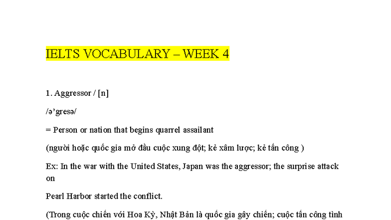 IELTS Vocabulary - Week 4: Key Terms and Examples - Studocu