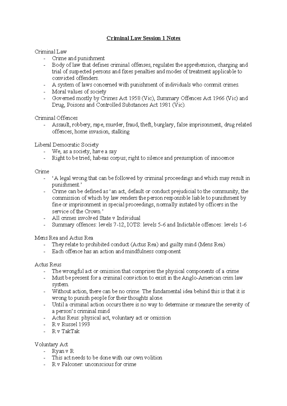 Criminal Law 101: Session 1 Notes on Crime and Punishment - Studocu