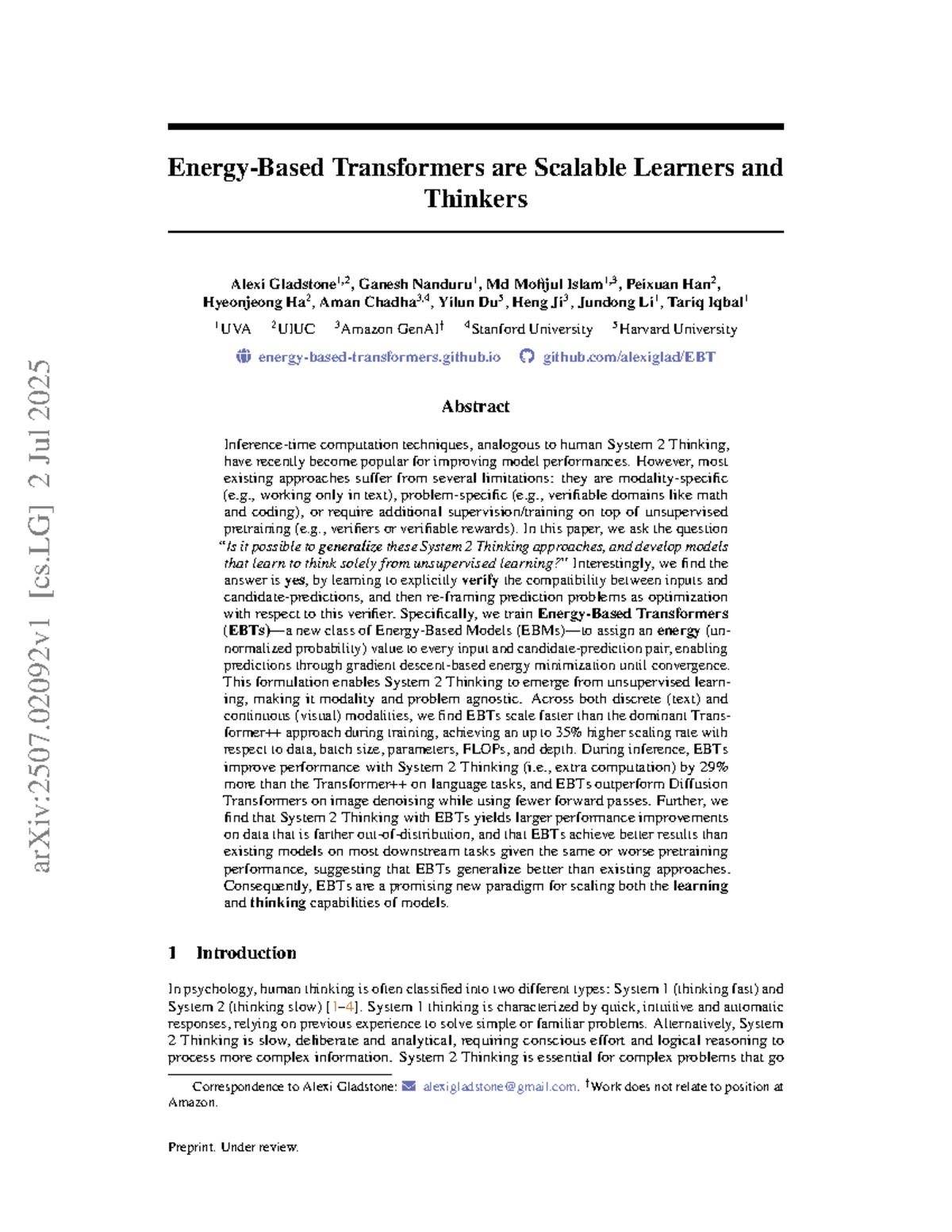 Energy-Based Transformers (EBTs): A New Paradigm for Scalable Learning ...