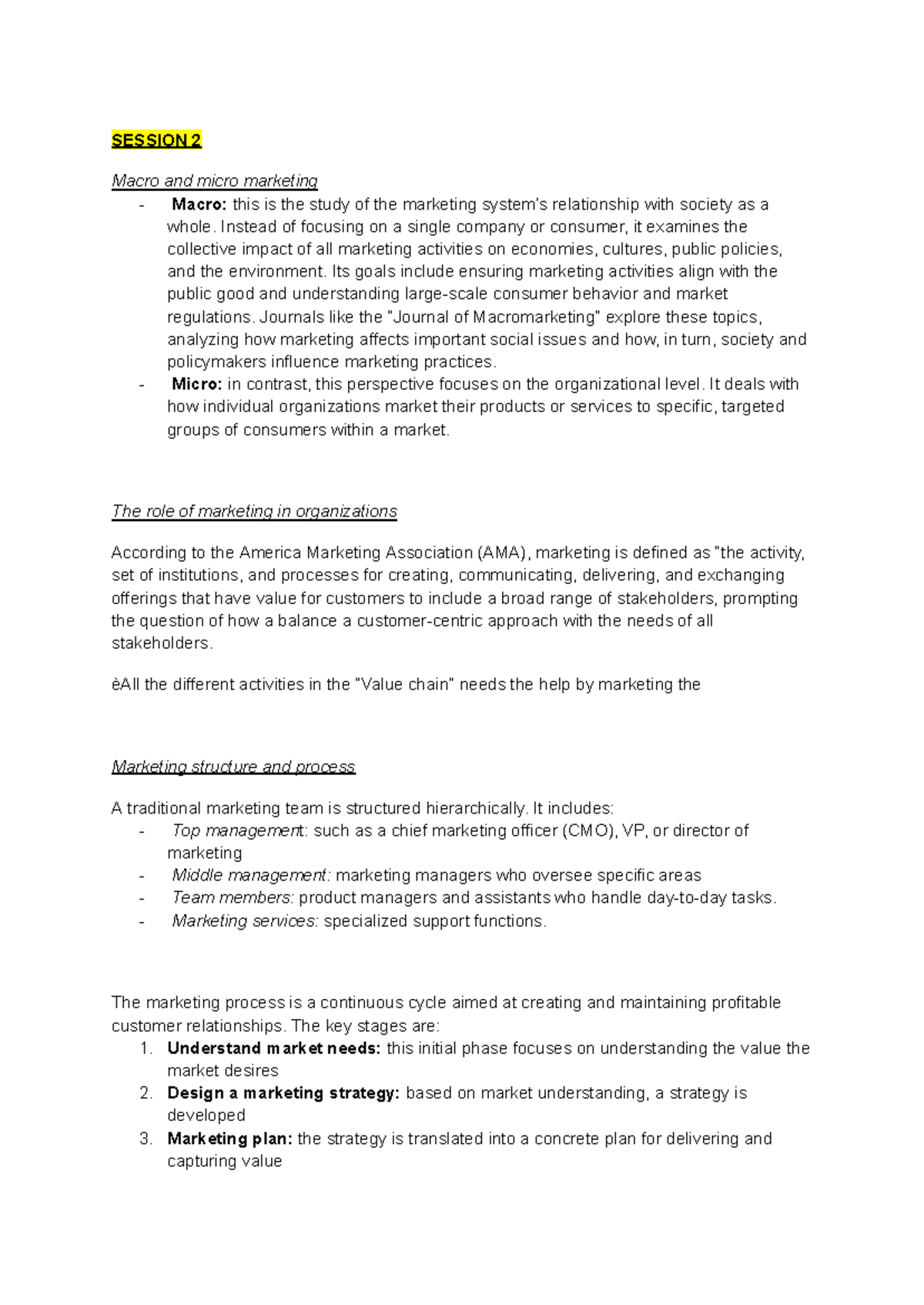 Session 2 - Macro and Micro Marketing Overview - Studocu