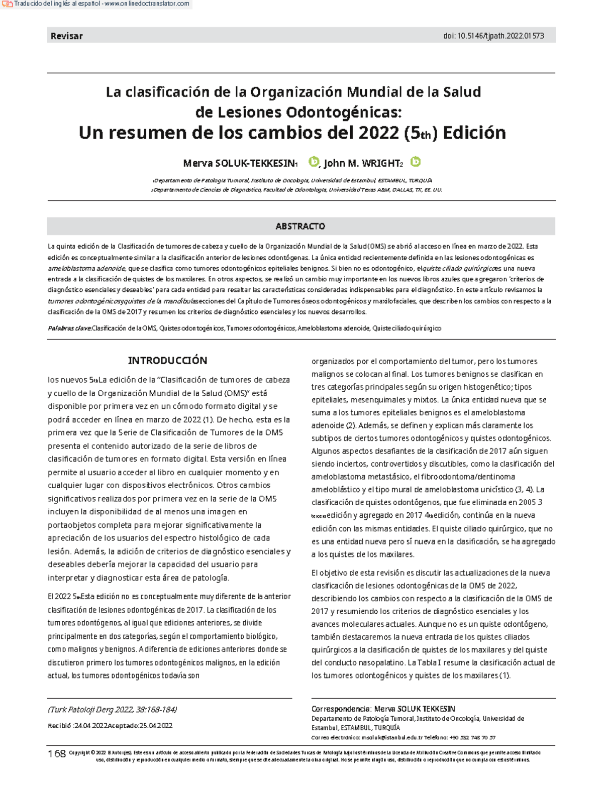 Clasificación de Lesiones Odontogénicas según la OMS: Cambios 2022 (5ª ...