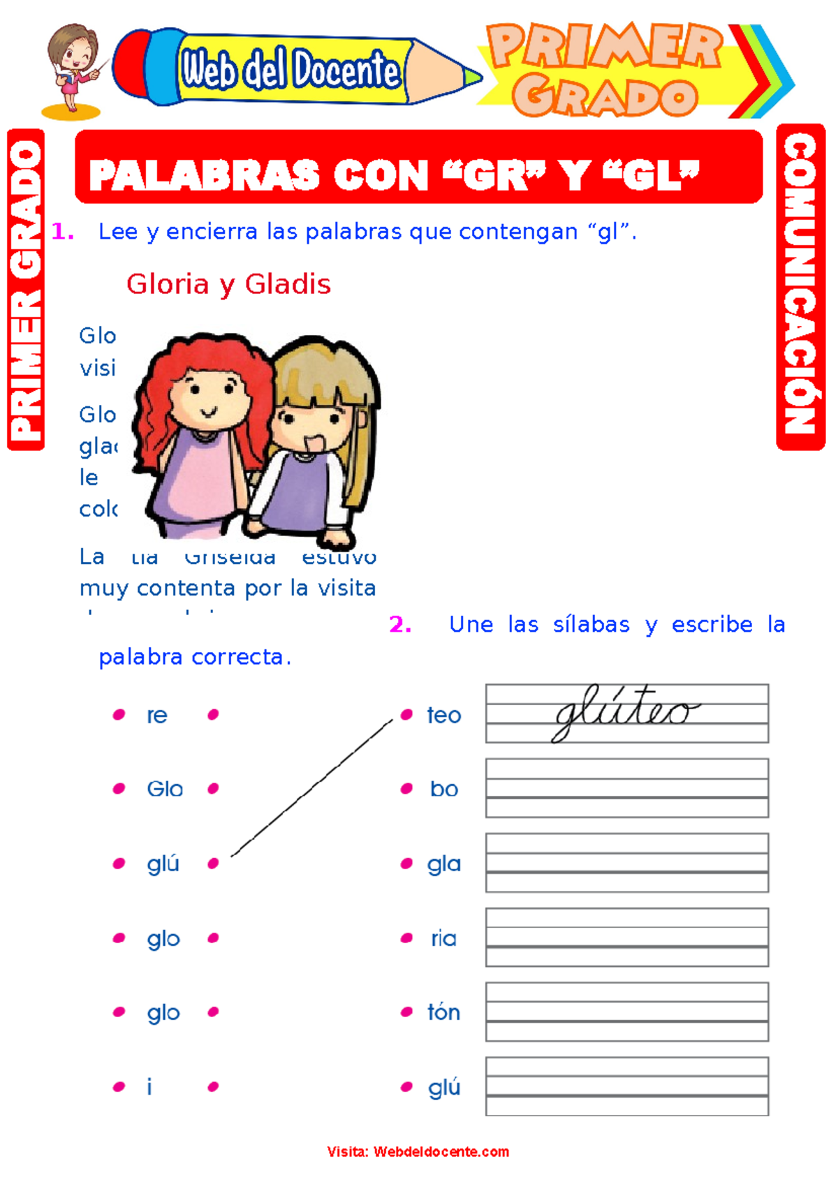 Palabras con GR y GL para Primero de Primaria - Comunicación Integral 1 ...