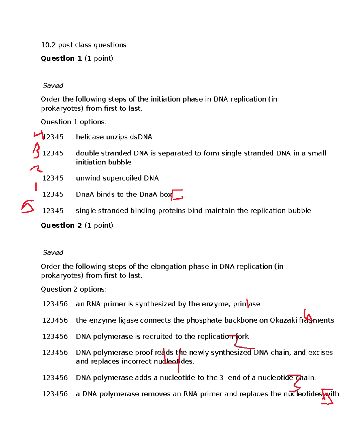10.2 post class questions on DNA replication phases and mechanisms ...