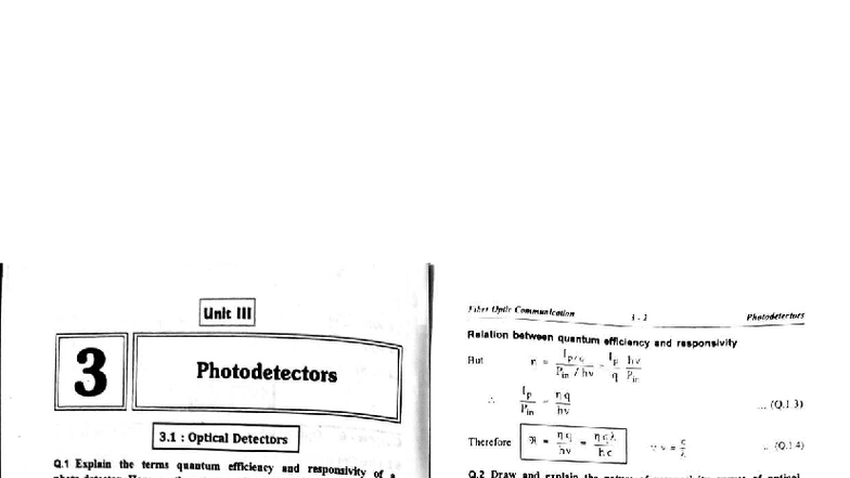 Fiber Optic Communication (FOC) Unit 3: Photodetectors - Quantum ...