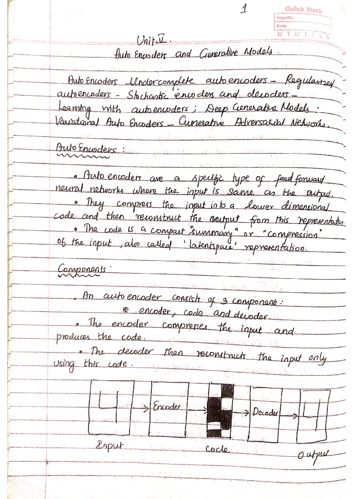Unit-5 DL: Deep Learning Handwritten Notes on Autoencoders & GANs - Studocu