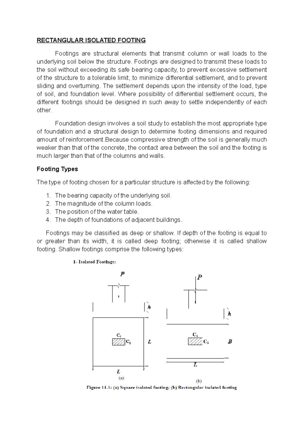 Rectangular- Isolated- Footing - RECTANGULAR ISOLATED FOOTING Footings are structural elements ...