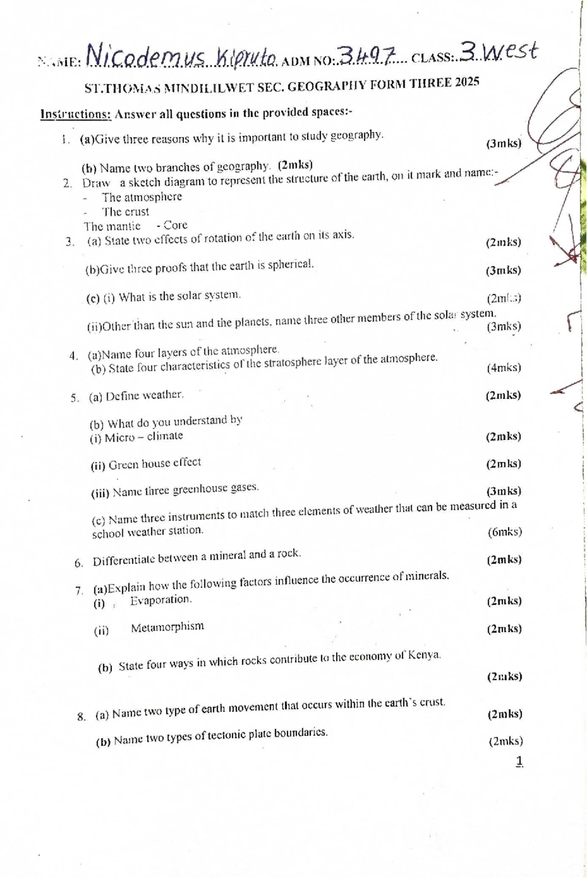 ST THOMAS MINDILILWET SEC. GEOGRAPHY FORM 3 NOTES 2025 - Studocu
