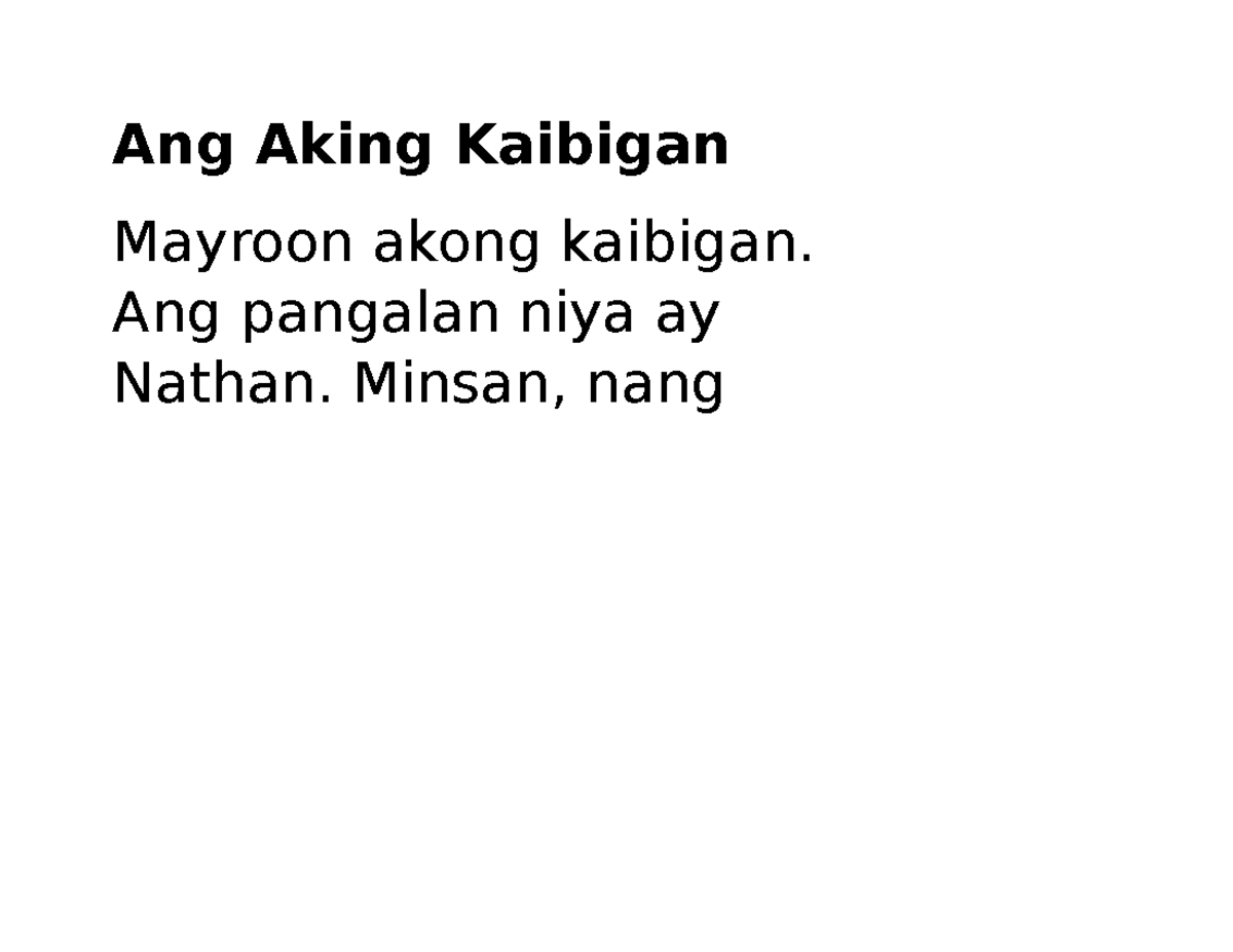 Ang Aking Kaibigan: Si Nathan at ang Kanyang Umaga - Studocu