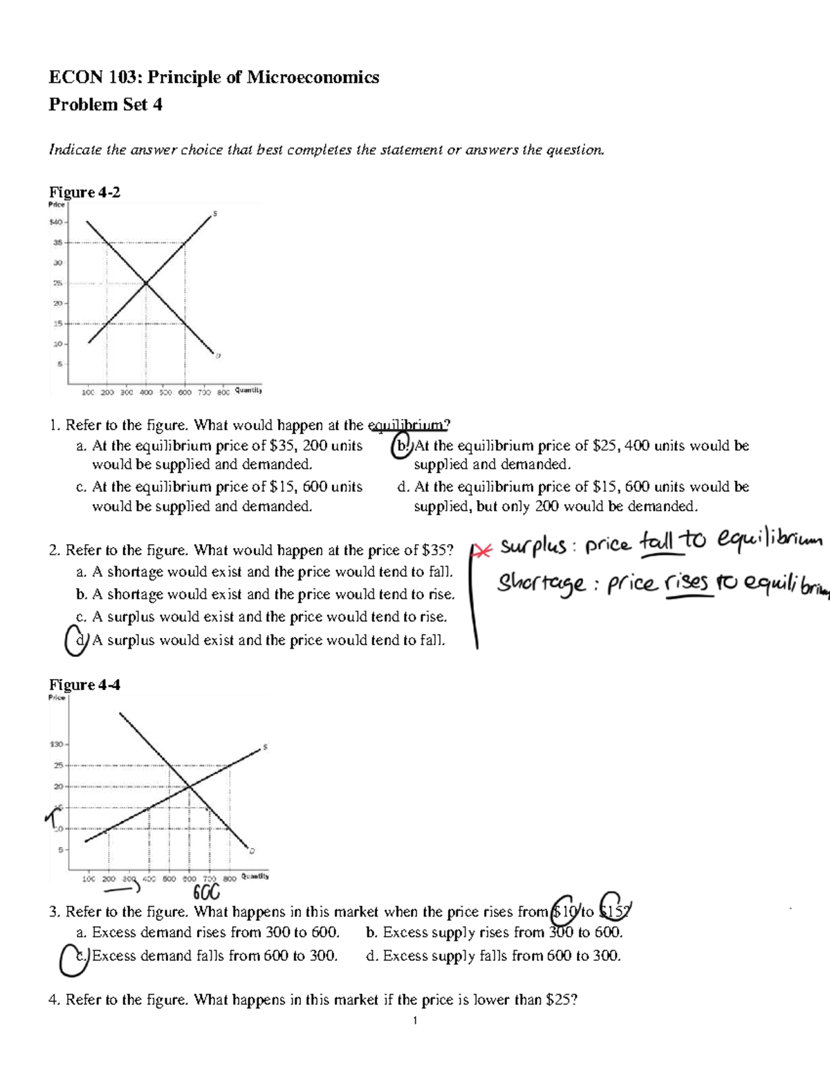 ECON 103: Microeconomics Problem Set 4 - Equilibrium Analysis - Studocu