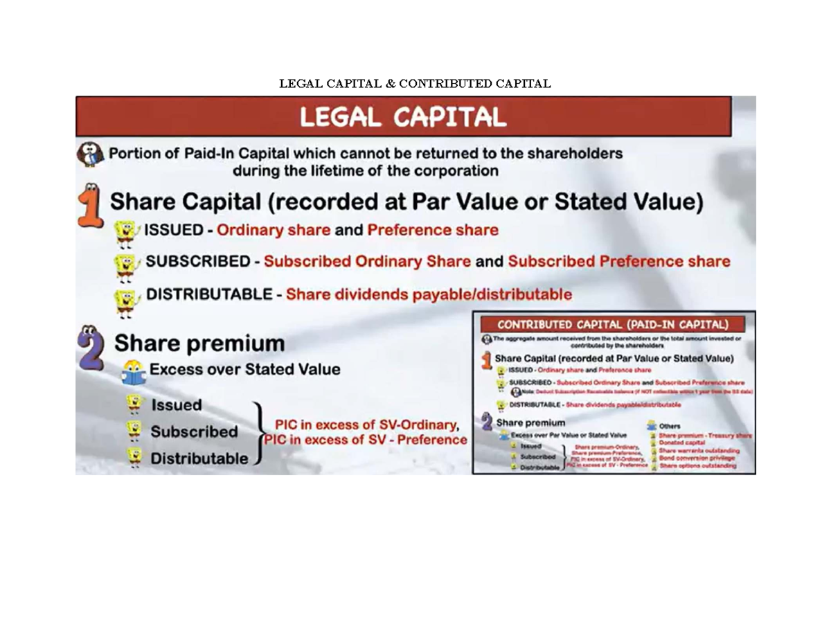 Legal Capital & Contributed Capital Analysis - Reviewer Q2 - Studocu