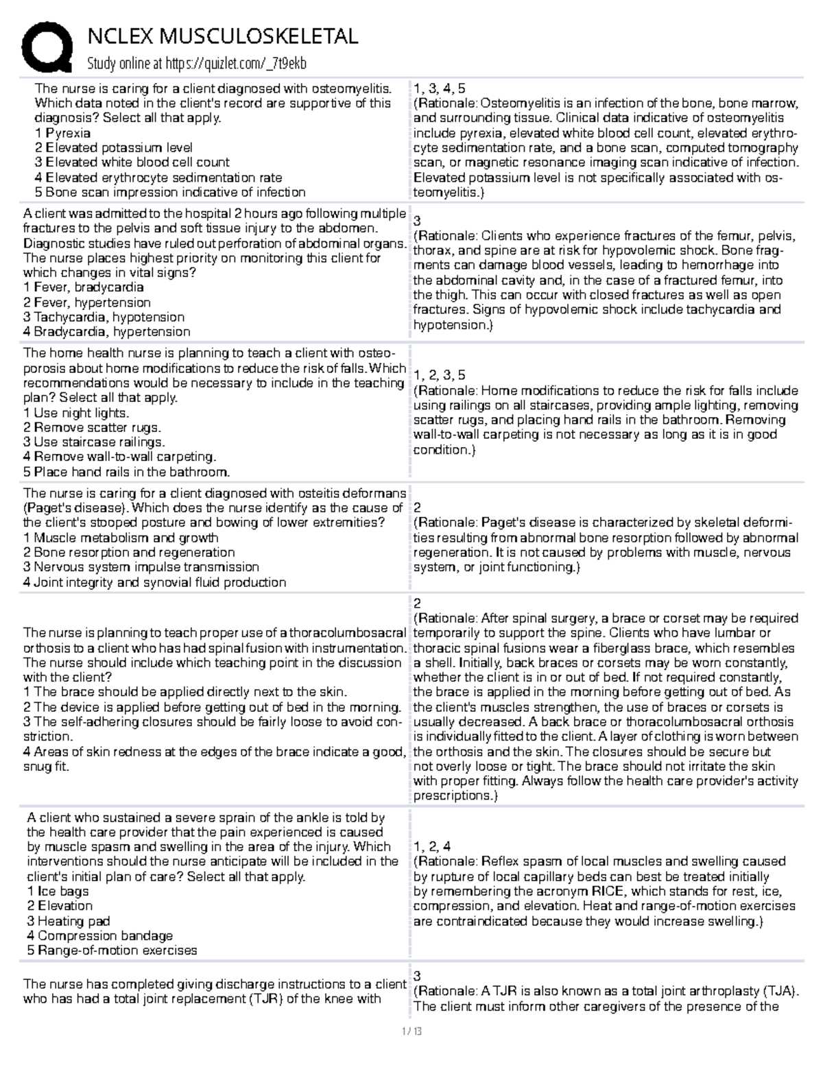 NCLEX MUSCULOSKELETAL Study Notes: Traction and Related Care - Studocu