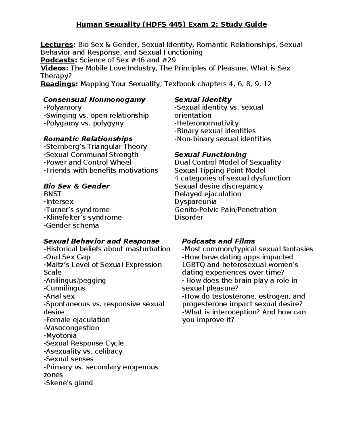Human Sexuality Exam 2 Study Guide (HDFS 445): Key Topics & Resources ...