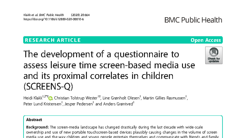 Development and Validation of the SCREENS Questionnaire for Children's ...
