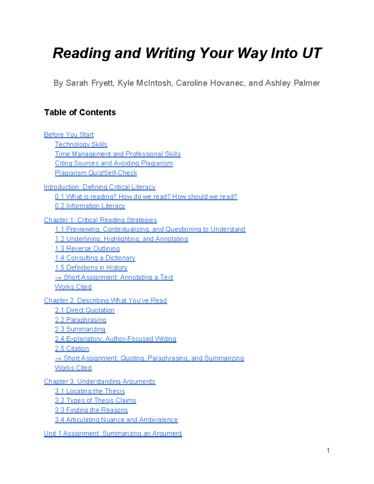 Reading and Writing Your Way Into UT: A Critical Literacy Guide - Studocu