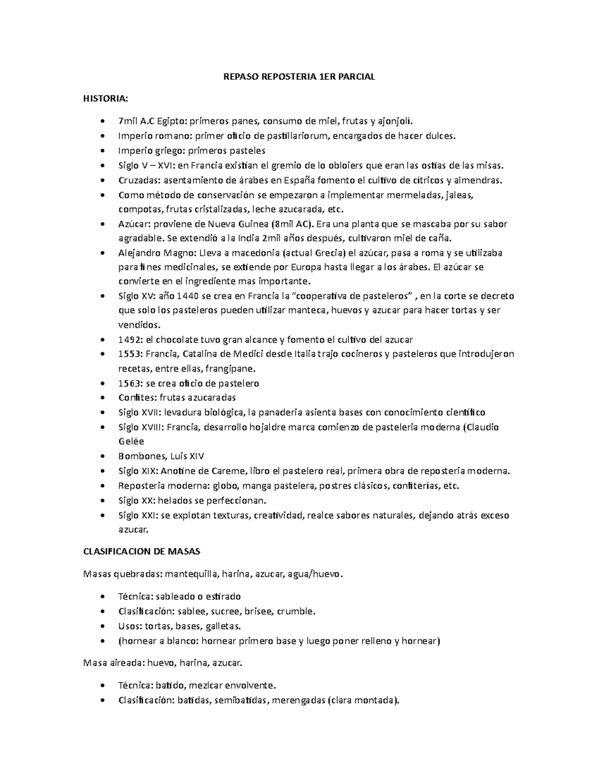 Repaso Repostería 1er Parcial: Historia y Clasificación de Masas y ...
