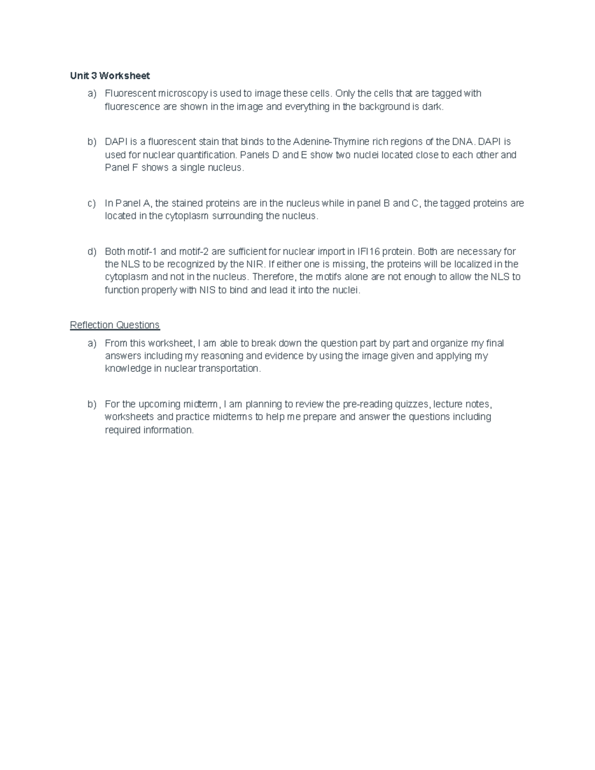 BIOL 200 unit 3 ws - Unit worksheet - Unit 3 Worksheet a) Fluorescent ...