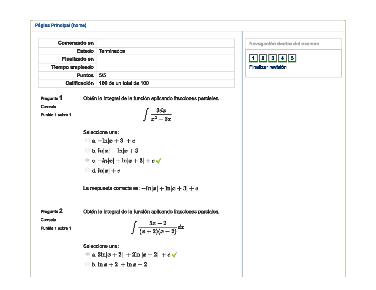 Cálculo Integral Examen 100: Preguntas y Respuestas Correctas - Studocu