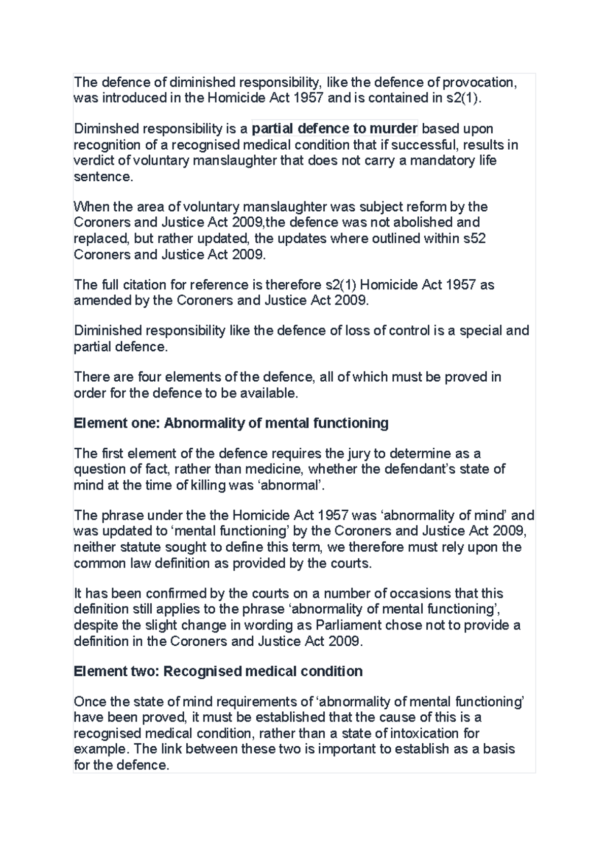 Diminished Responsibility: Key Elements and Legal Framework (DR Notes ...