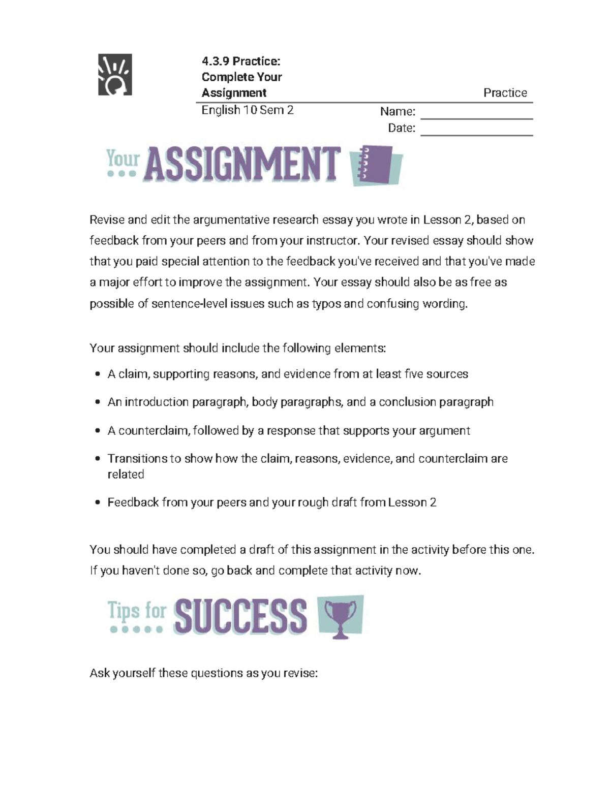 4.3 Practice: Revise Your Argumentative Essay on Media's Impact (Eng 10 ...