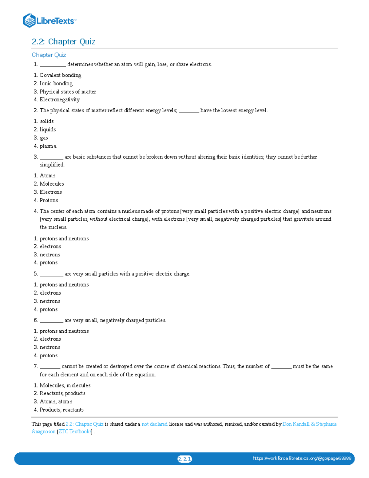 2.2: Chapter Quiz on Atomic Structure and Bonding Concepts - Studocu
