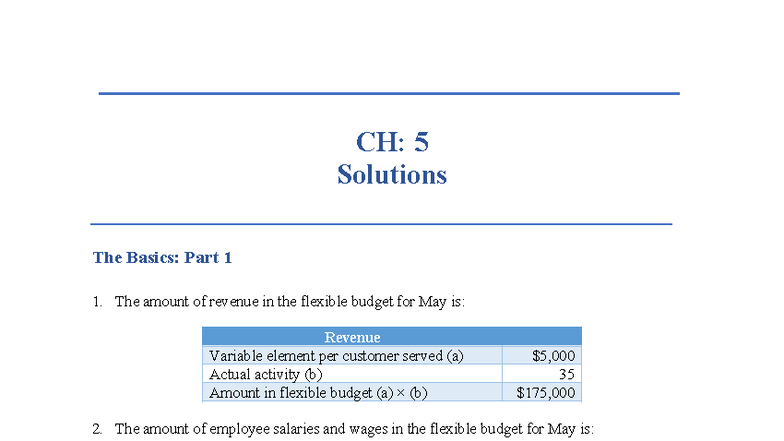 CH 5: Flexible Budget Solutions and Variance Analysis - Studocu