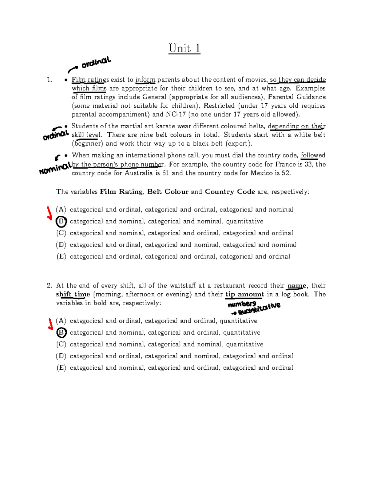 Unit 1 Multiple Choice Questions: Film Ratings, Karate Belts ...