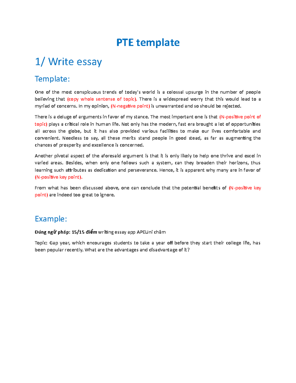 PTE Writing Essay Template for Effective Responses - Studocu