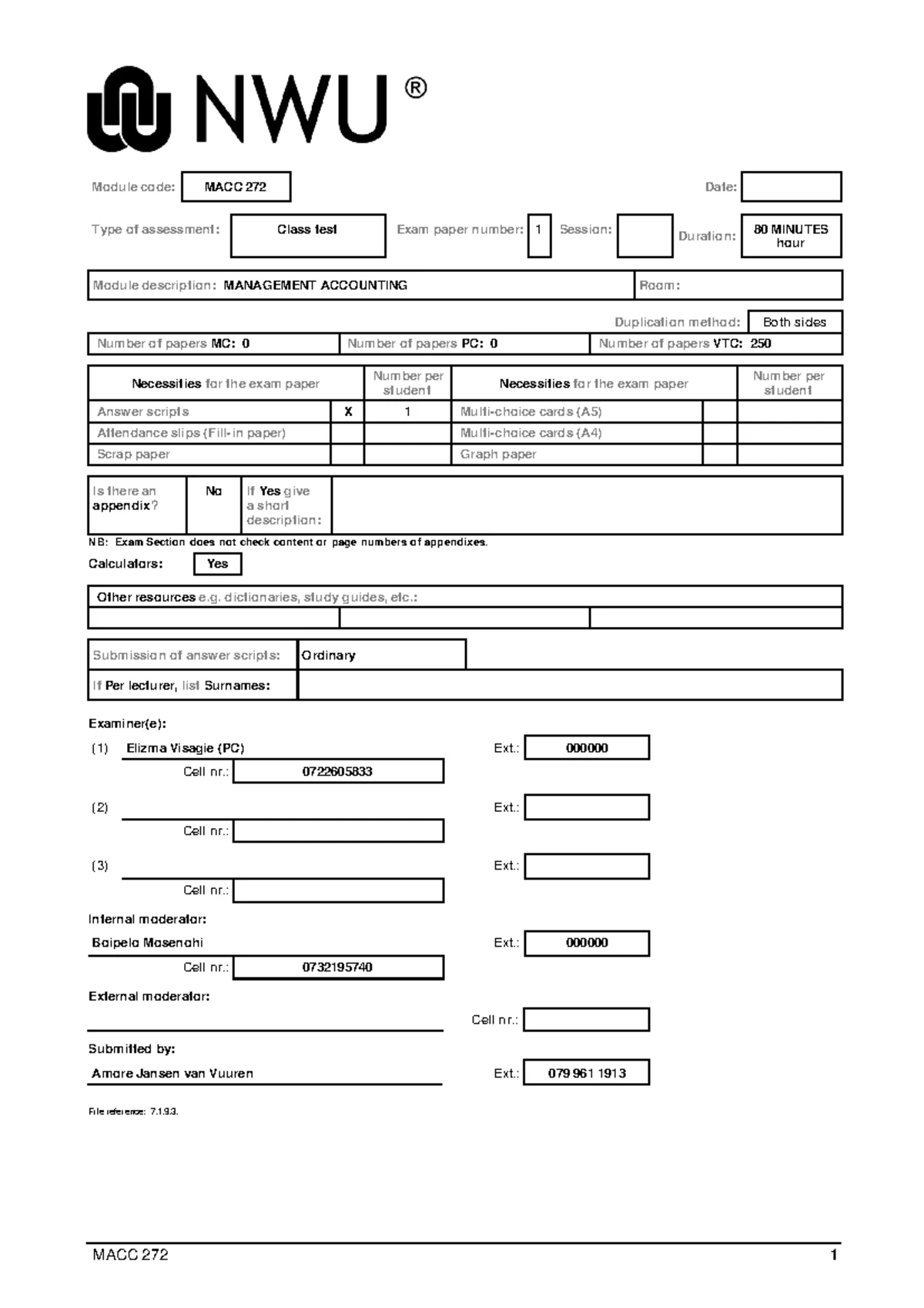 MACC 272 Class Test 2 - Management Accounting Overview 2024 - Studocu