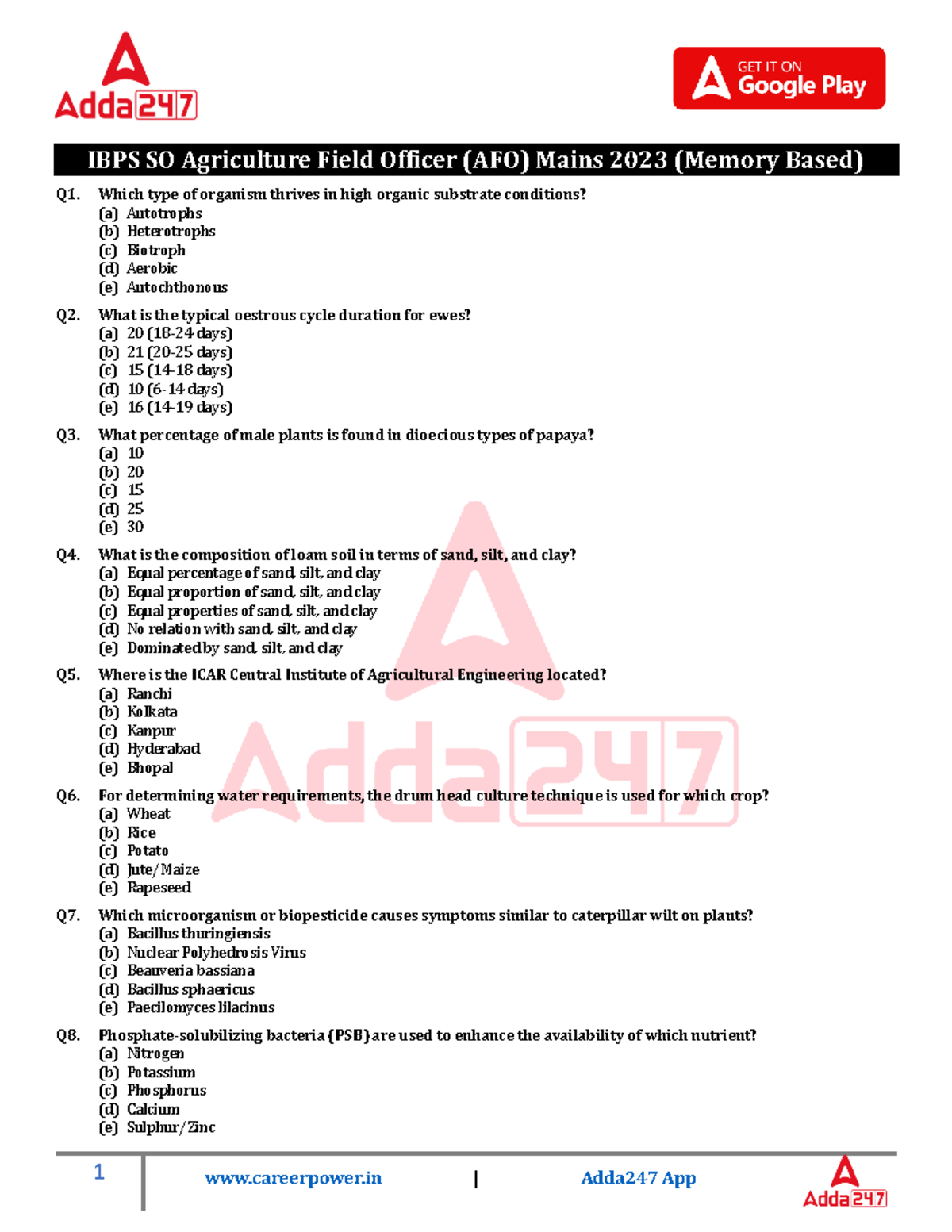 IBPS SO AFO Mains 2023: Memory-Based Questions and Answers - Studocu