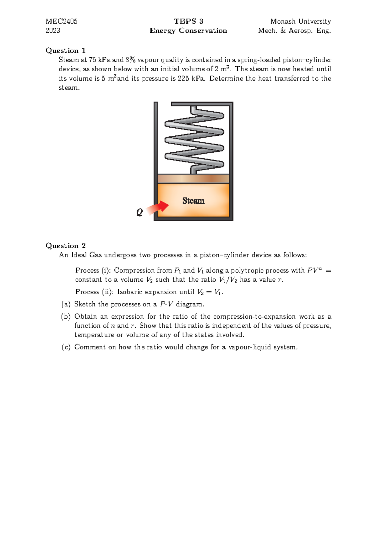 MEC2405 TBPS3 Energy Conservation Handout - 2023 - Studocu