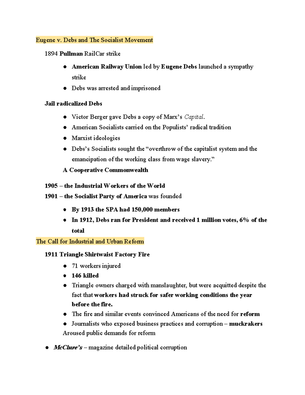 Chapter 18 Lecture Notes: Eugene Debs and the Progressive Era Reforms ...
