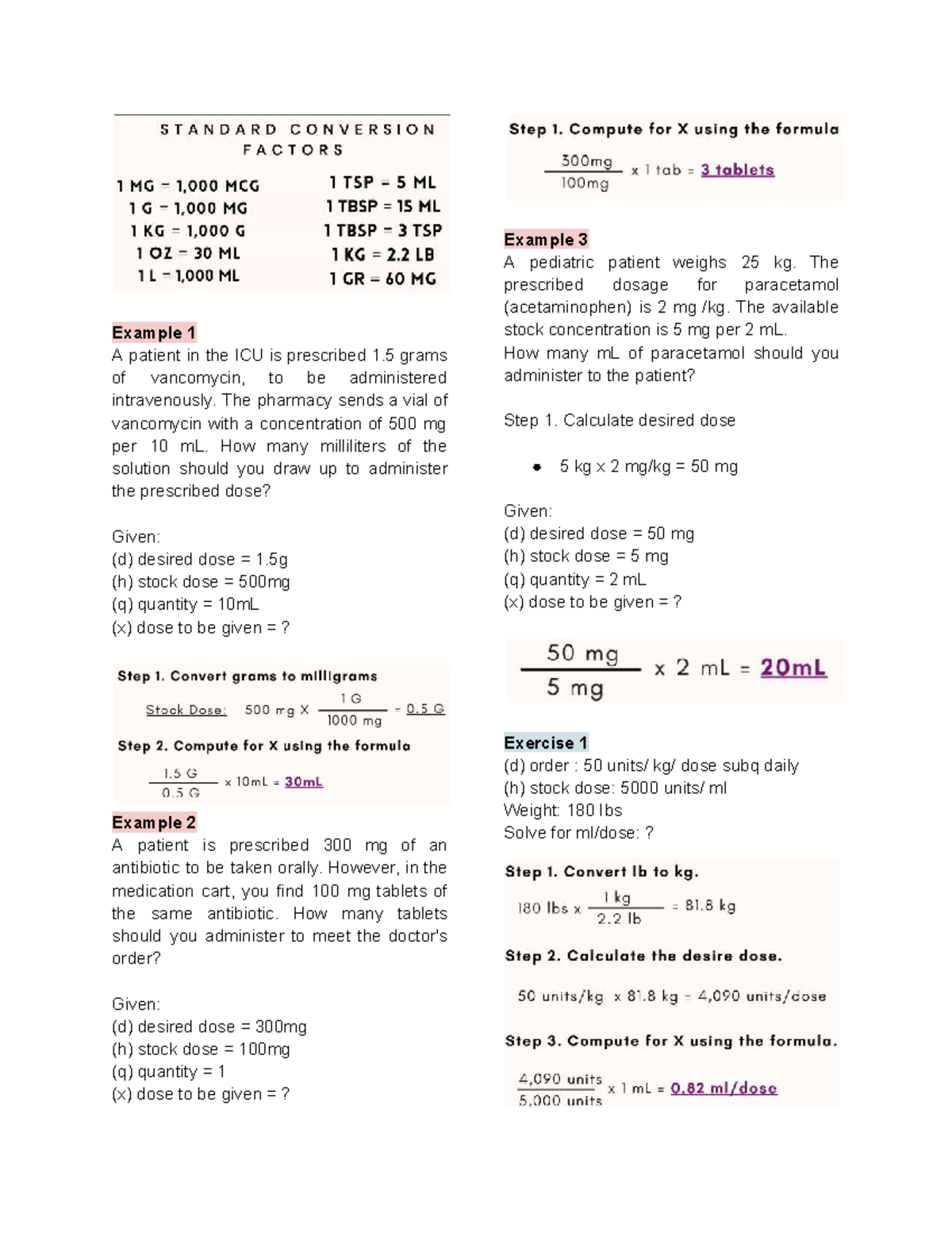 More Drug Calculation Sample Questions for Nursing (NUR 101) - Studocu