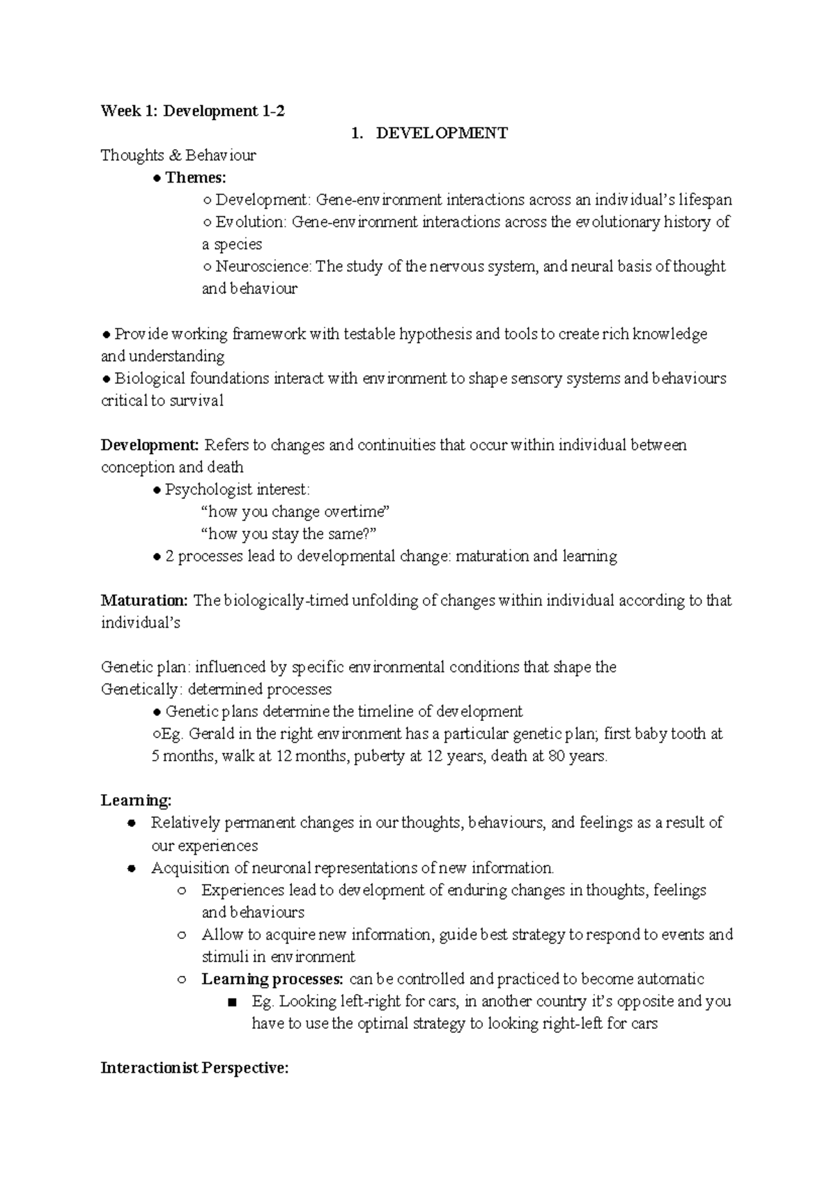 Psych 1XX3 Midterm Notes - Week 1: Development 1- 1. DEVELOPMENT ...