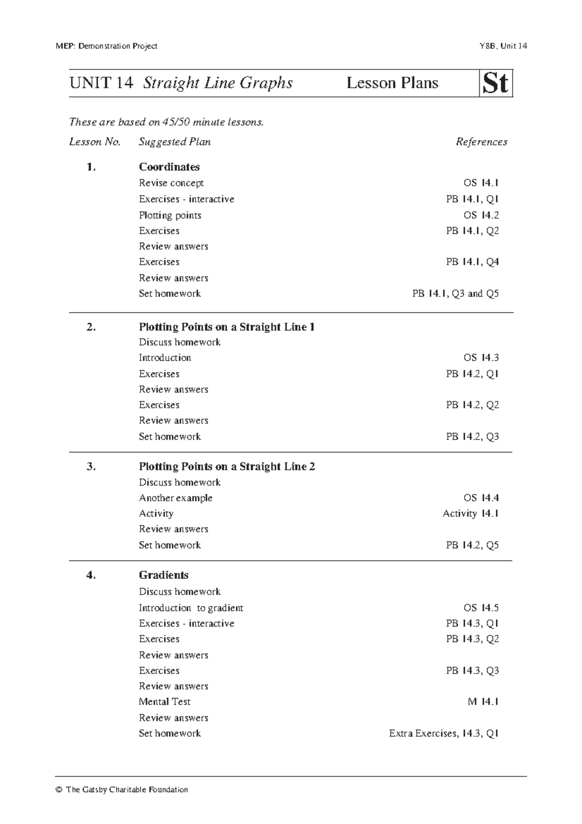 MEP: Unit 14 Lesson Plans on Straight Line Graphs for Y8B - Studocu