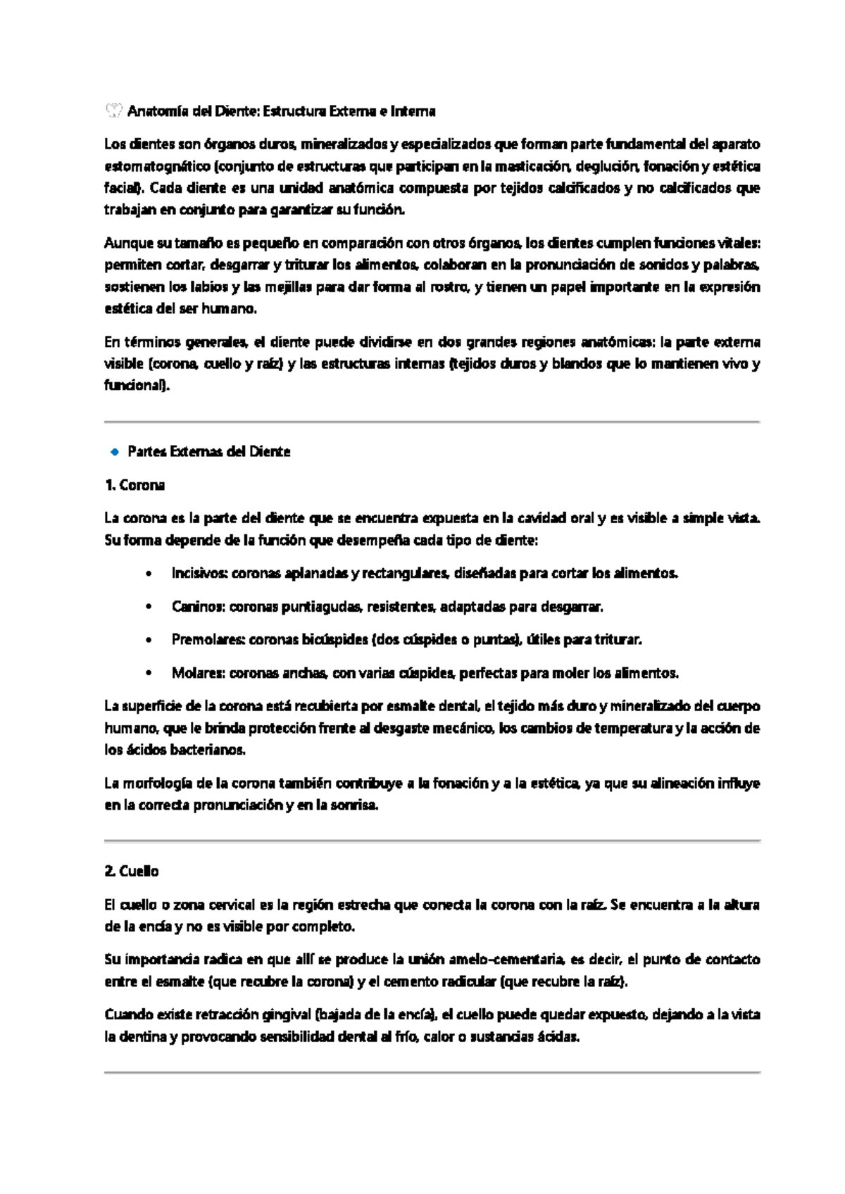 Anatomía del Diente: Estructura Externa e Interna - Curso 🦷 - Studocu