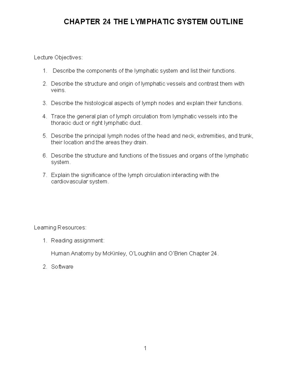 Anatomy 101 Chapter 24 The Lymphatic System Lecture Notes Studocu