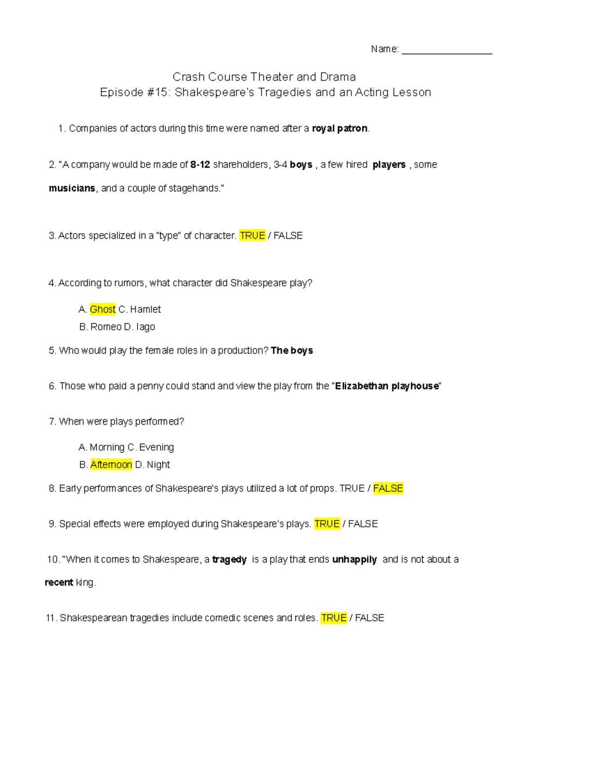 Crash Course Theater #15: Exploring Shakespeare's Tragedies - Studocu