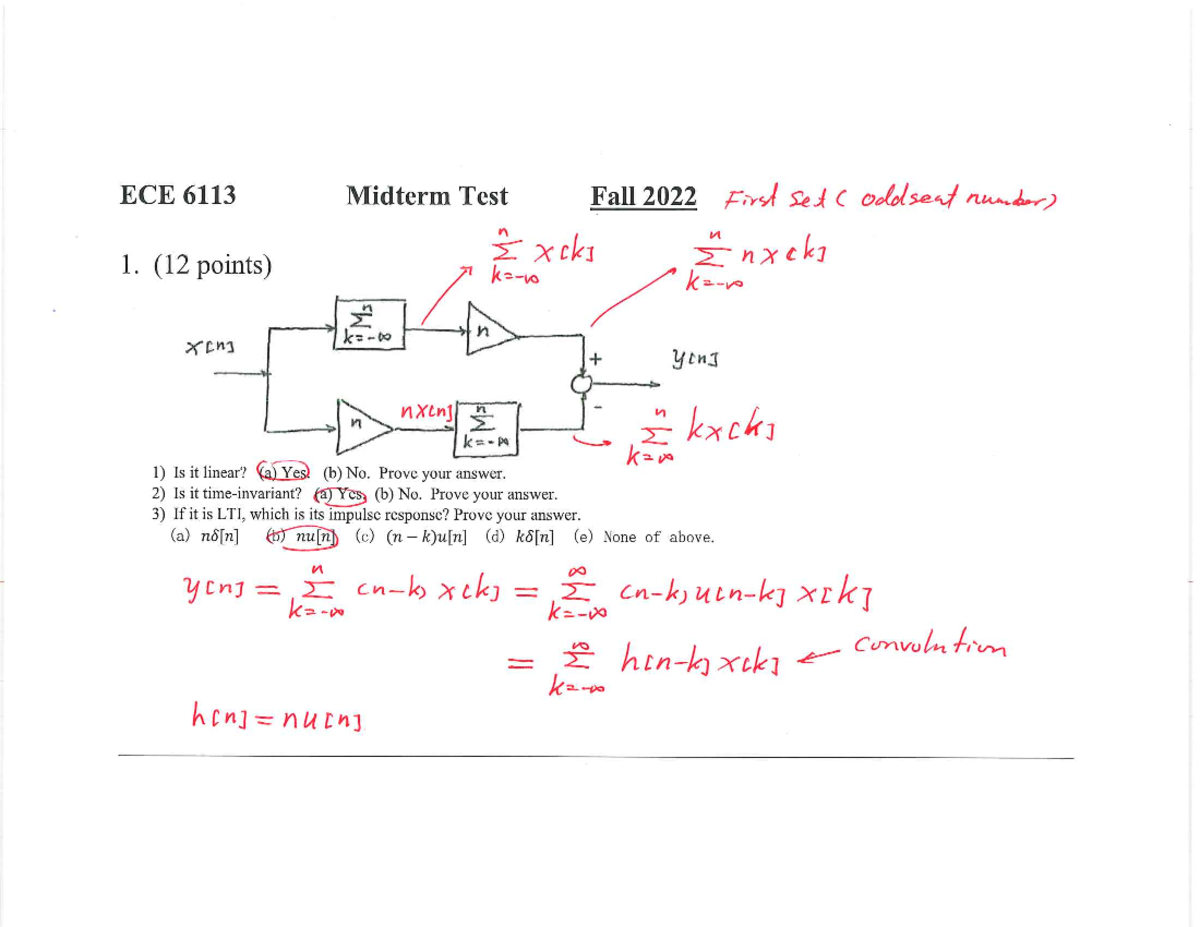 Solu to Mid Test ECE 6113 F22 Odd - ECE 6113 Midterm Test Fall 2022 ...