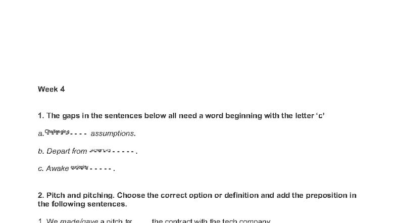Week 4 - Creative Pitching and Sentence Structure Exercises - Studocu