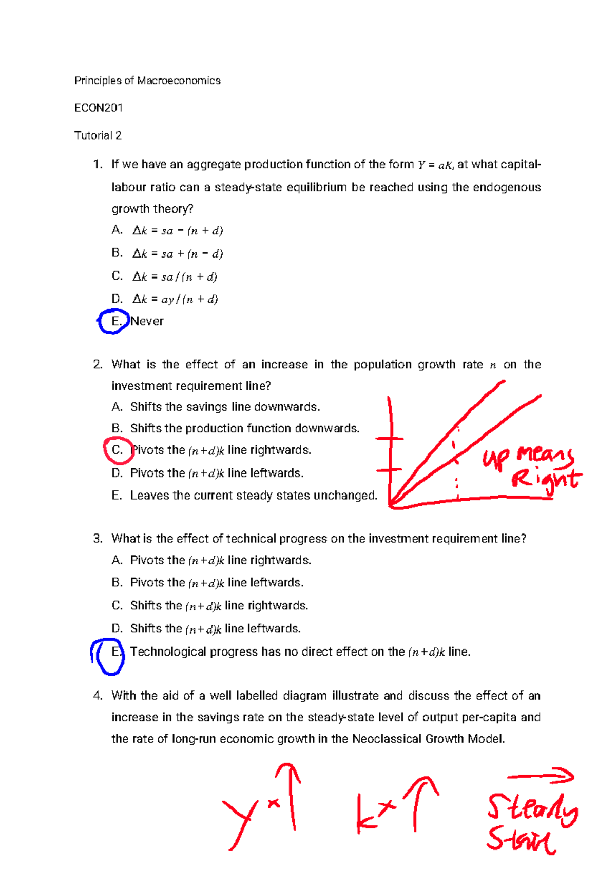 ECON201 Principles of Macroeconomics Tutorial 2: Growth Theory Insights ...