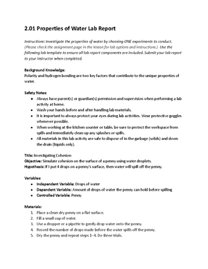 2.01 Properties of Water Lab Report - 2 Properties of Water Lab Report ...